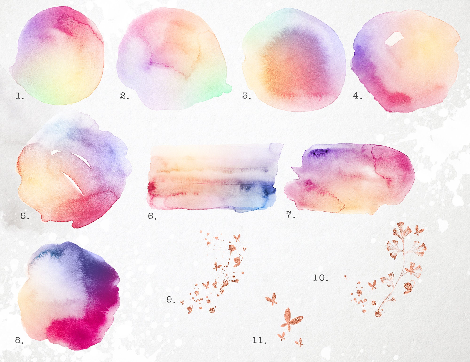 Rainbow watercolor clipart Rose gold butterfly overlays | Etsy