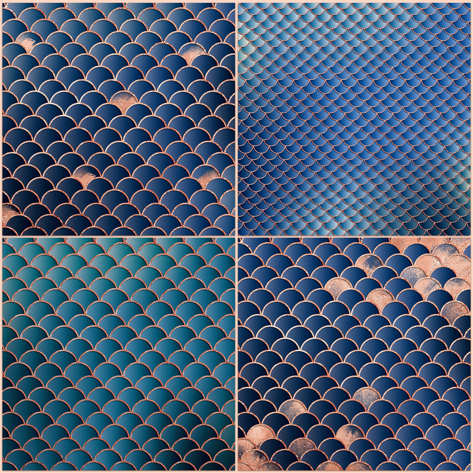 Deep blue mermaid scales digital paper Metallic paper with | Etsy