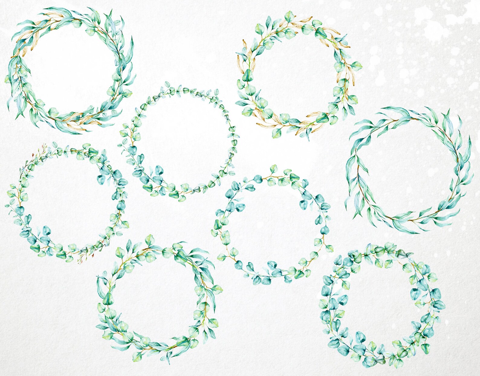 Watercolor Eucalyptus Wreaths Clipart Hand Painted Wreath | Etsy