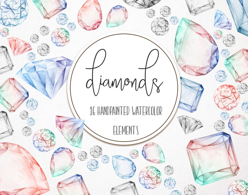 Watercolor Diamonds Clipart Hand Drawn Diamond Clip Art - Etsy
