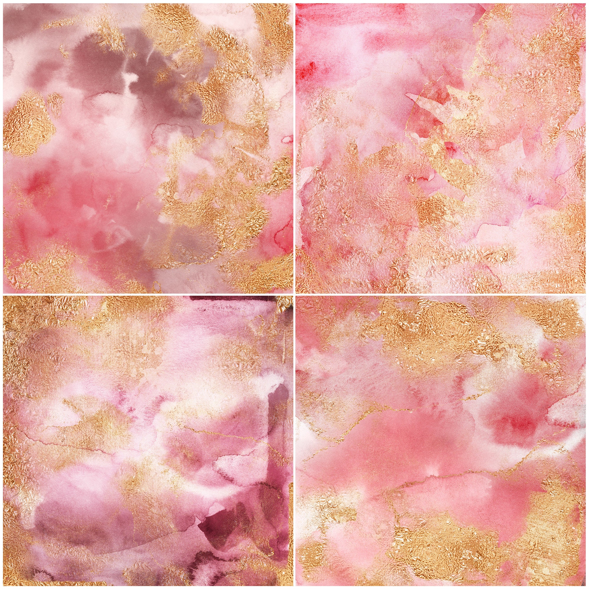 Pink watercolor digital papers with gold foil Watercolor | Etsy