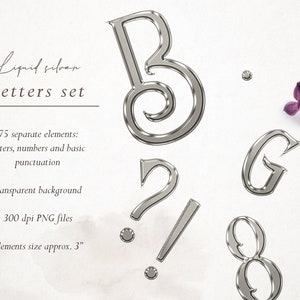 Liquid Silver Alphabet Clipart, Silver Letter Overlays, Liquid Letters ...