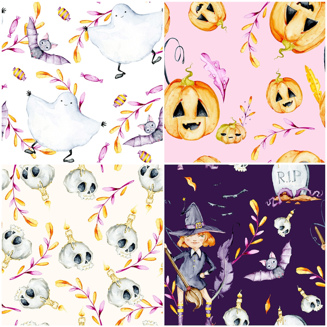 Halloween Seamless Patterns Halloween Digital Papers Fall - Etsy