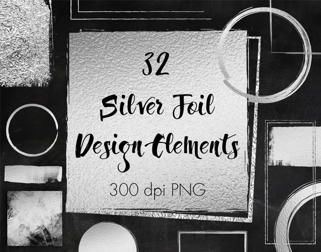 Silver Brush Elements Clip Art, 32 Silver Metallic Brush Strokes ...