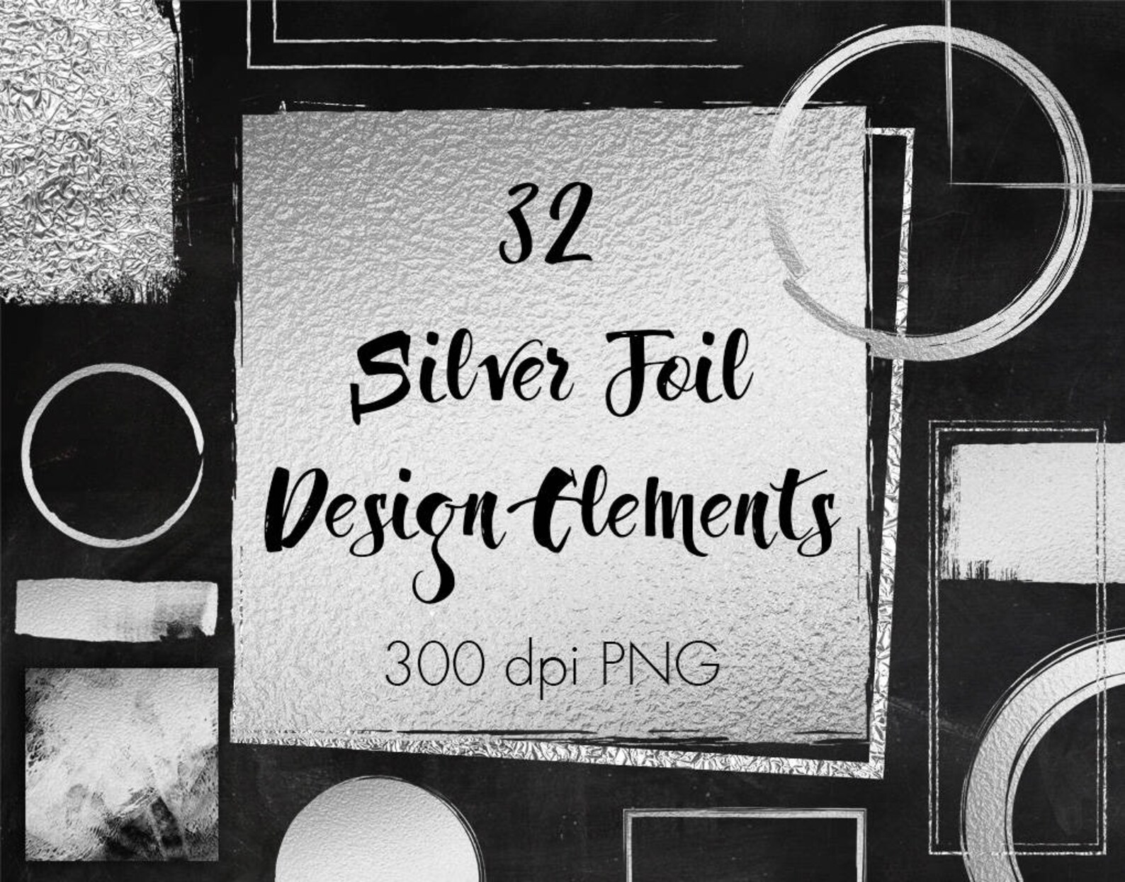 Silver Brush Elements Clip Art 32 Silver Metallic Brush - Etsy