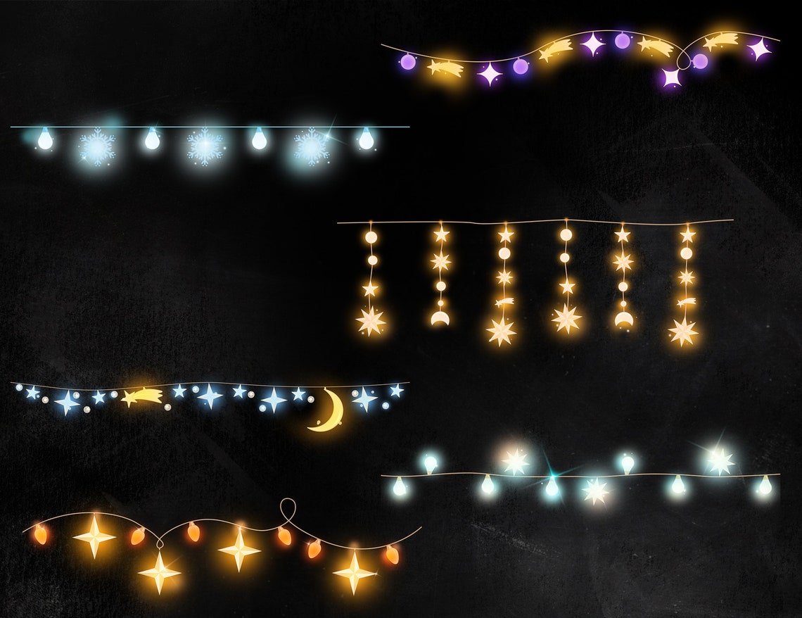 Colorful String Lights Clipart Bunting Lights Overlay Winter - Etsy