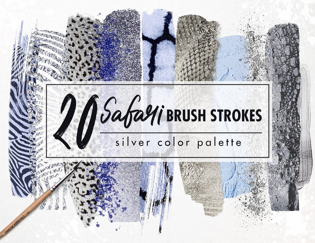 Safari Brush Strokes Clipart, Silver Zebra, Cheetah Paint Strokes ...