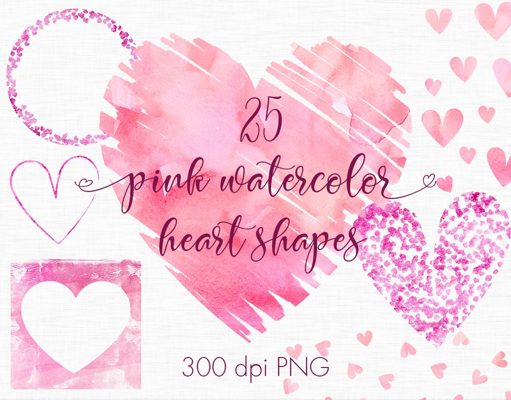 Pink Watercolor Hearts Clipart Watercolor Design Elements - Etsy