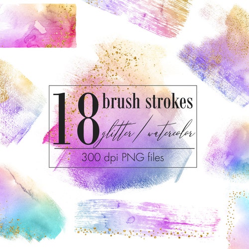 Watercolor Brush Strokes Clipart Gold Glitter Brush Strokes - Etsy