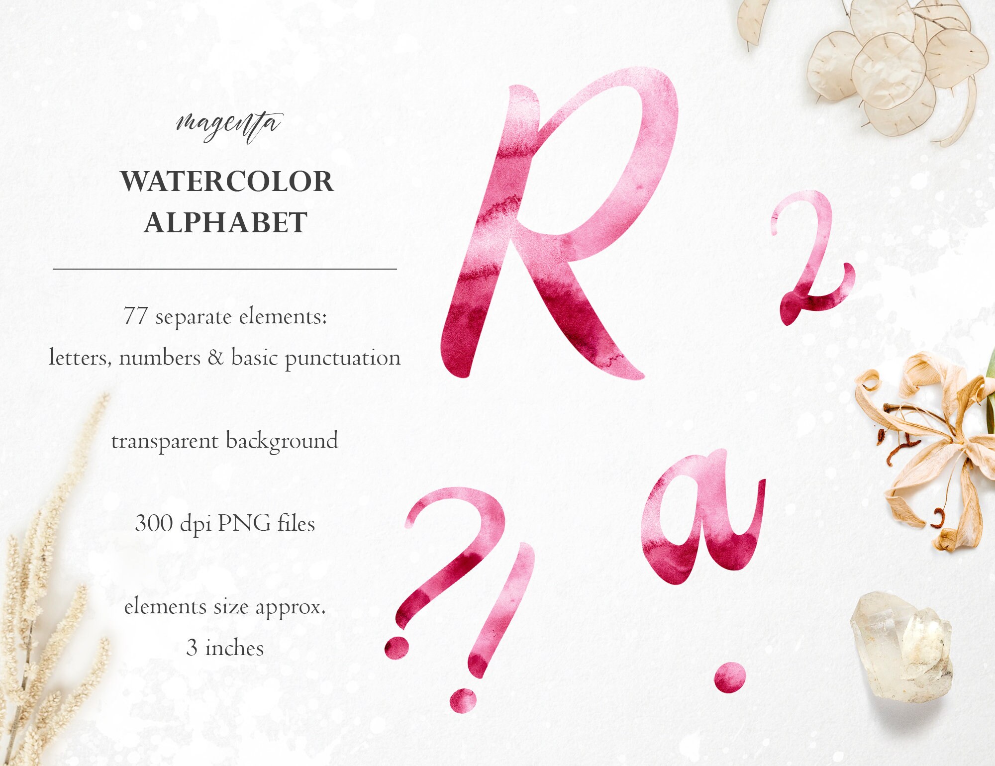 Pink Watercolor Alphabet Clipart: Decorative Letter Overlays (PNG) - Etsy