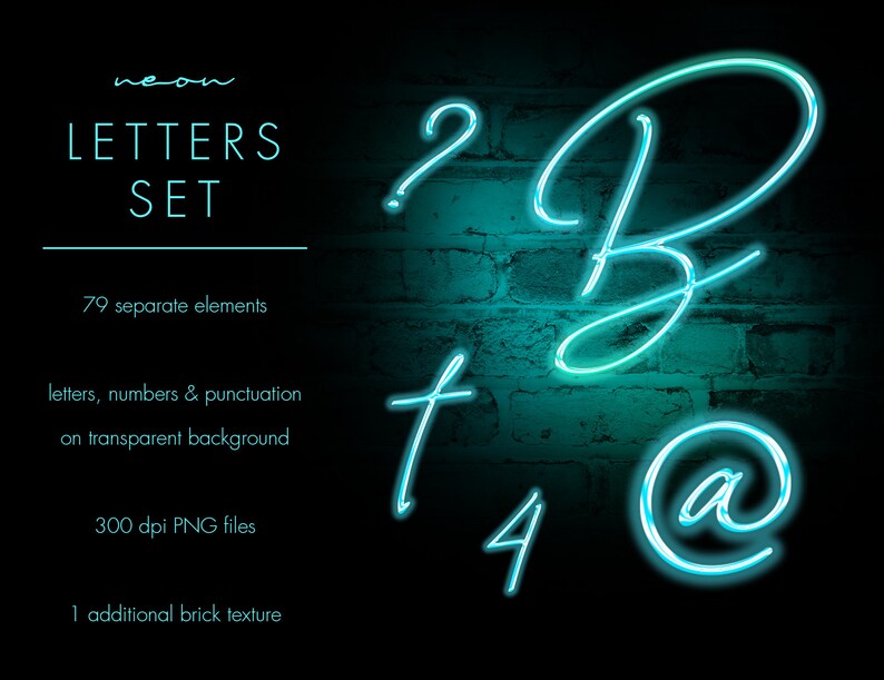 Turquoise Neon Alphabet Clipart Neon Letters Clipart Digital - Etsy