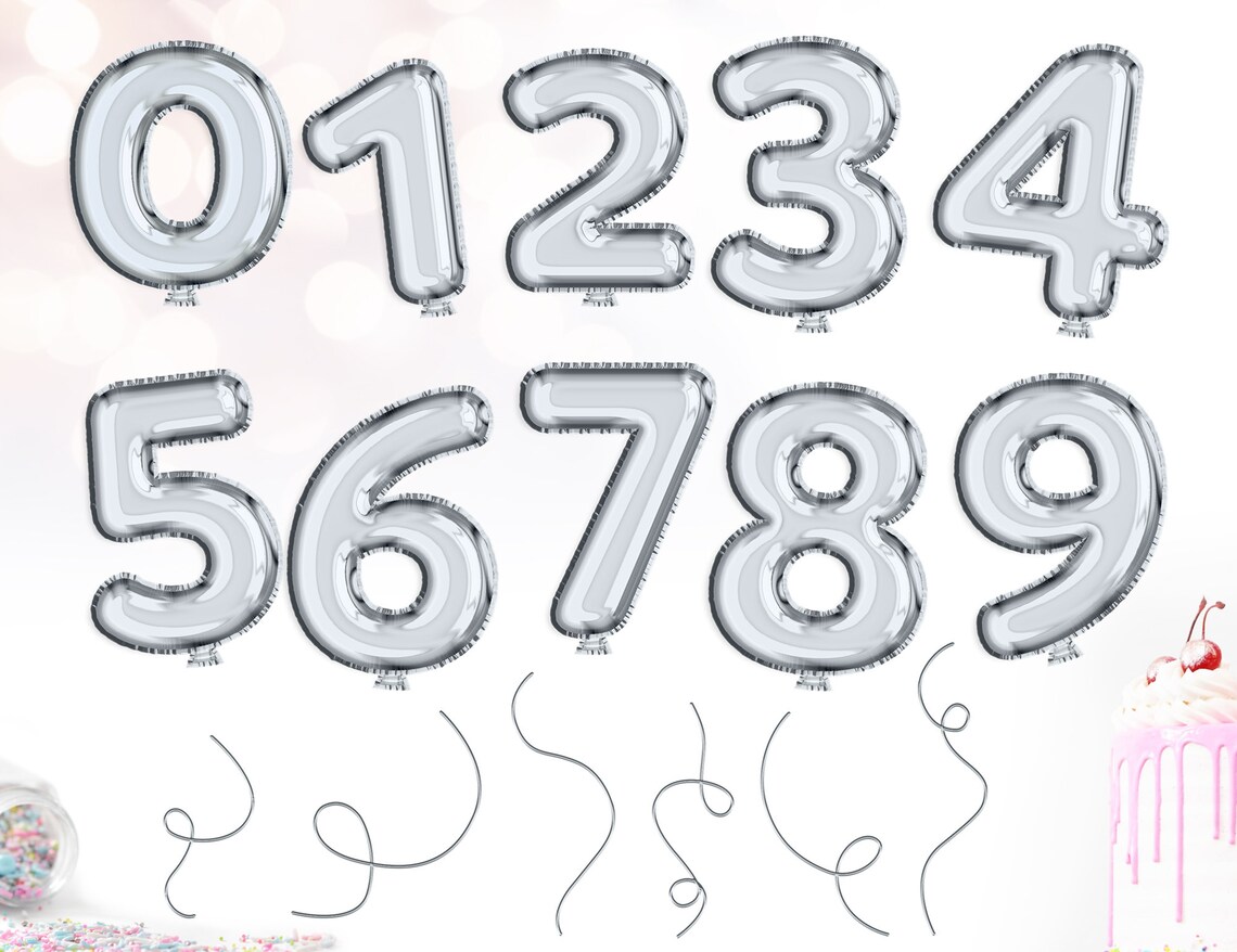 Birthday Balloon Clipart Gold Balloon Numerals Silver | Etsy