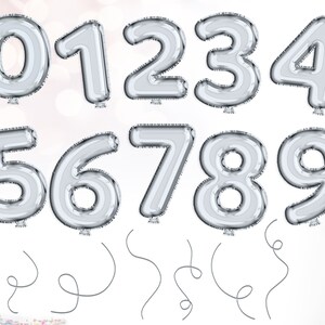 Birthday Balloon Clipart, Gold Balloon Numerals, Silver Balloon Numbers ...