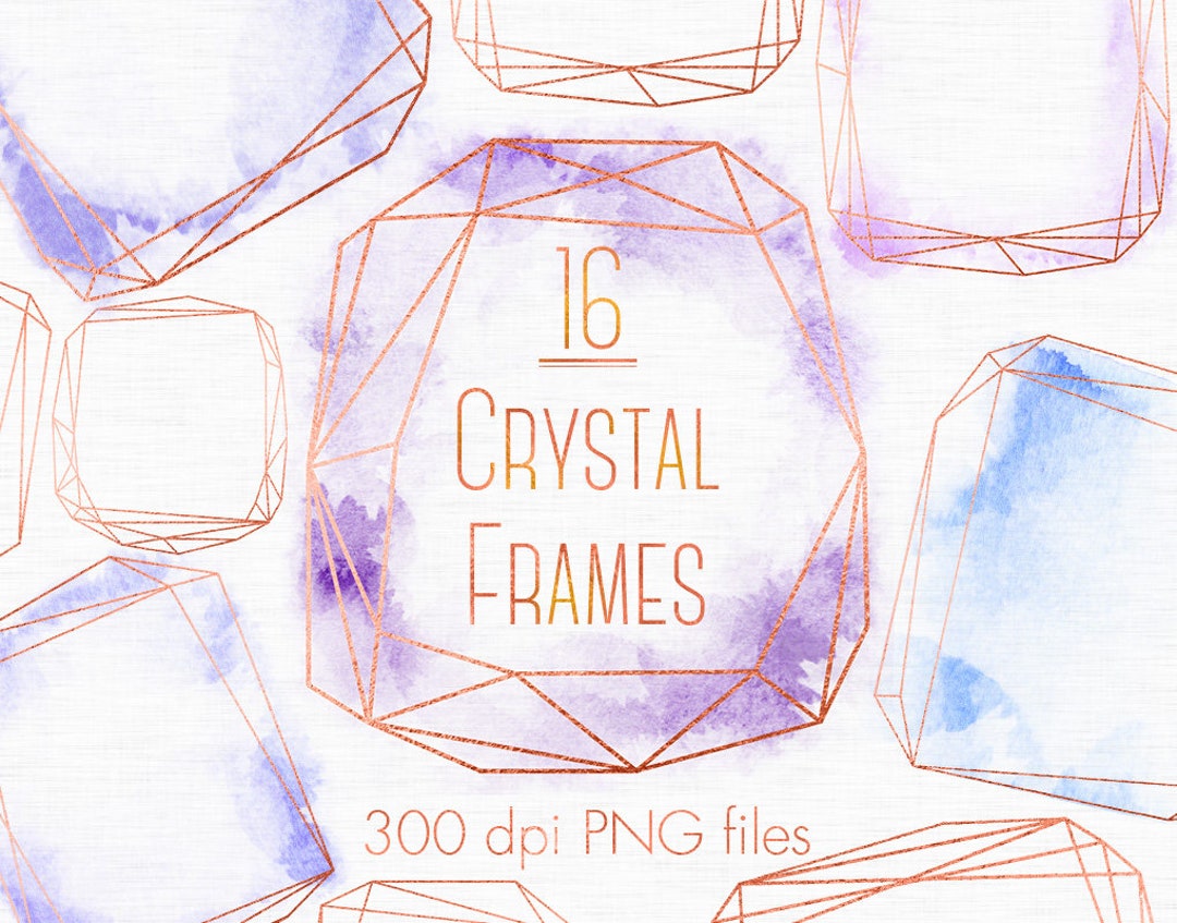 Rose Gold Crystal Frames Clipart, Watercolor Crystal Frames, Purple ...