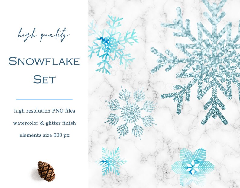 Blue Snowflakes Clip Art Watercolor Snowflakes Glitter - Etsy