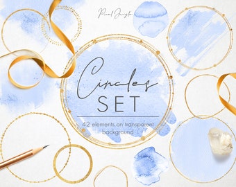 Gold Circles With Red Watercolor, Watercolor Circles for Logo, Gold ...