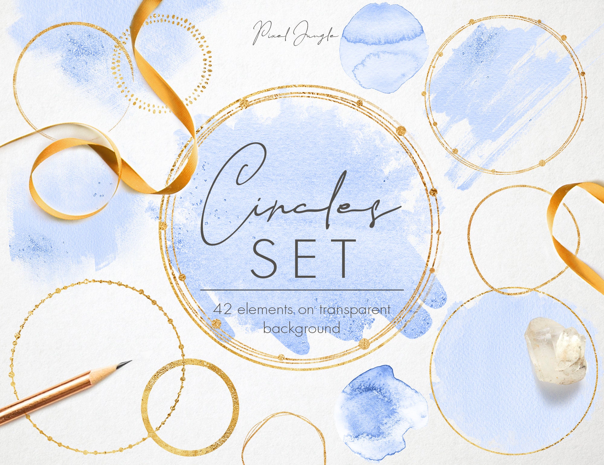 Gold circles with blue watercolor Watercolor circles for | Etsy