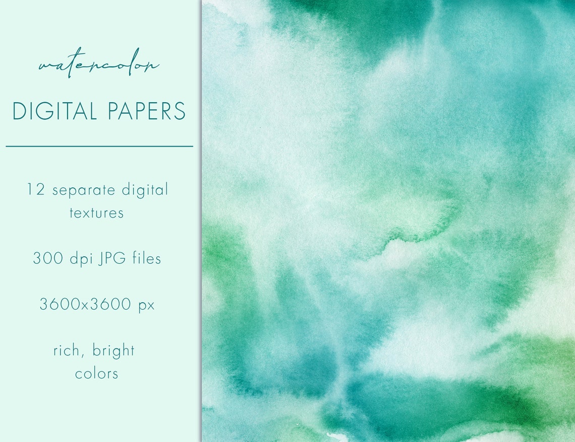 Turquoise Watercolor Digital Paper Watercolor Paint - Etsy