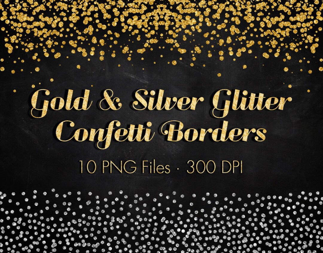 Silver & Gold Confetti Frames Clipart, Christmas Border Clipart, Gold ...