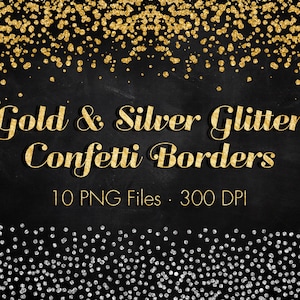 Silver & Gold Confetti Frames Clipart, Christmas Border Clipart, Gold ...