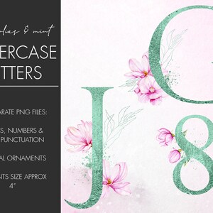 Mint Monogram Letters With Watercolor Magnolias, Mint Alphabet Clipart ...