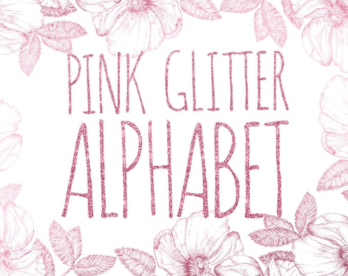 Pink Glitter Alphabet Clipart: Gold Trim Letters & Numbers (PNG Digital ...