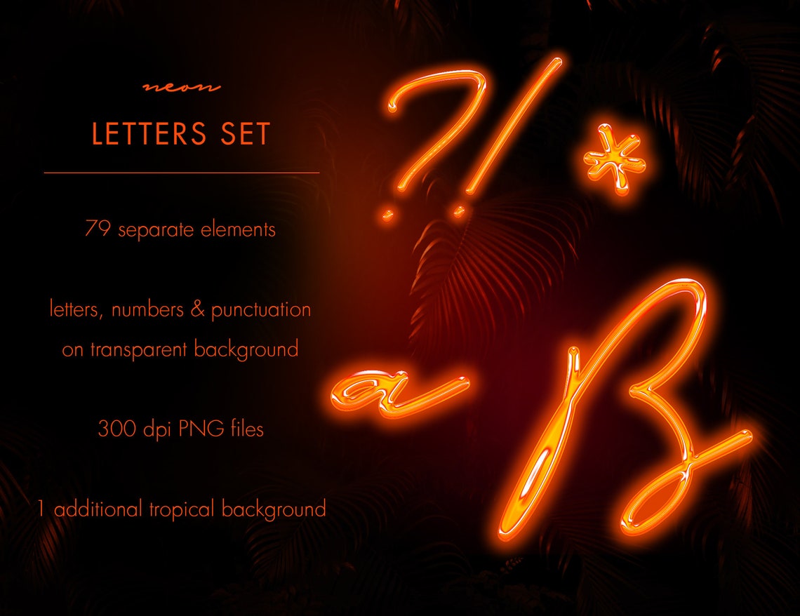 Orange Neon Alphabet Clipart Neon Letters Clipart Digital - Etsy