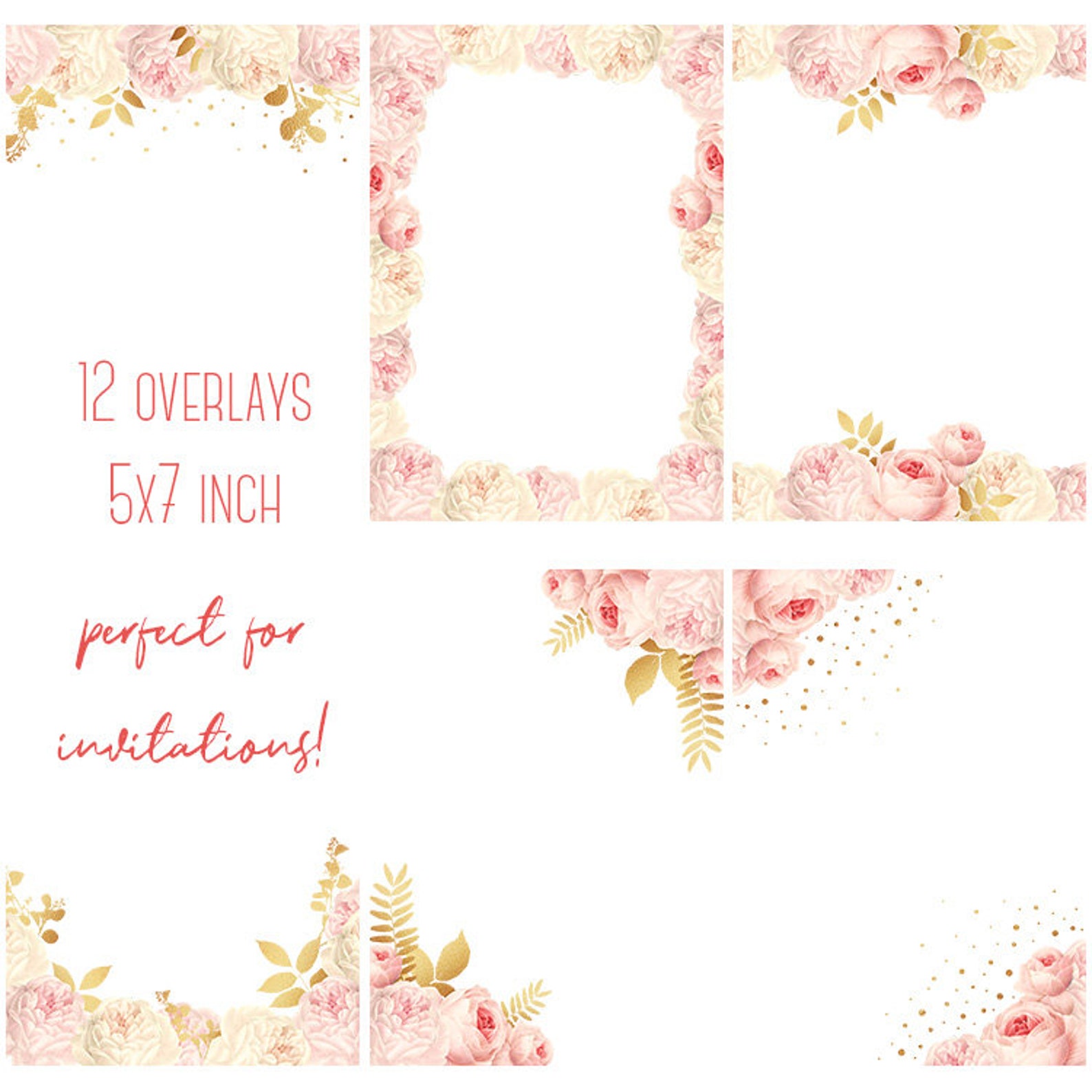 Floral Overlay Clipart Floral Digital Overlays Floral | Etsy