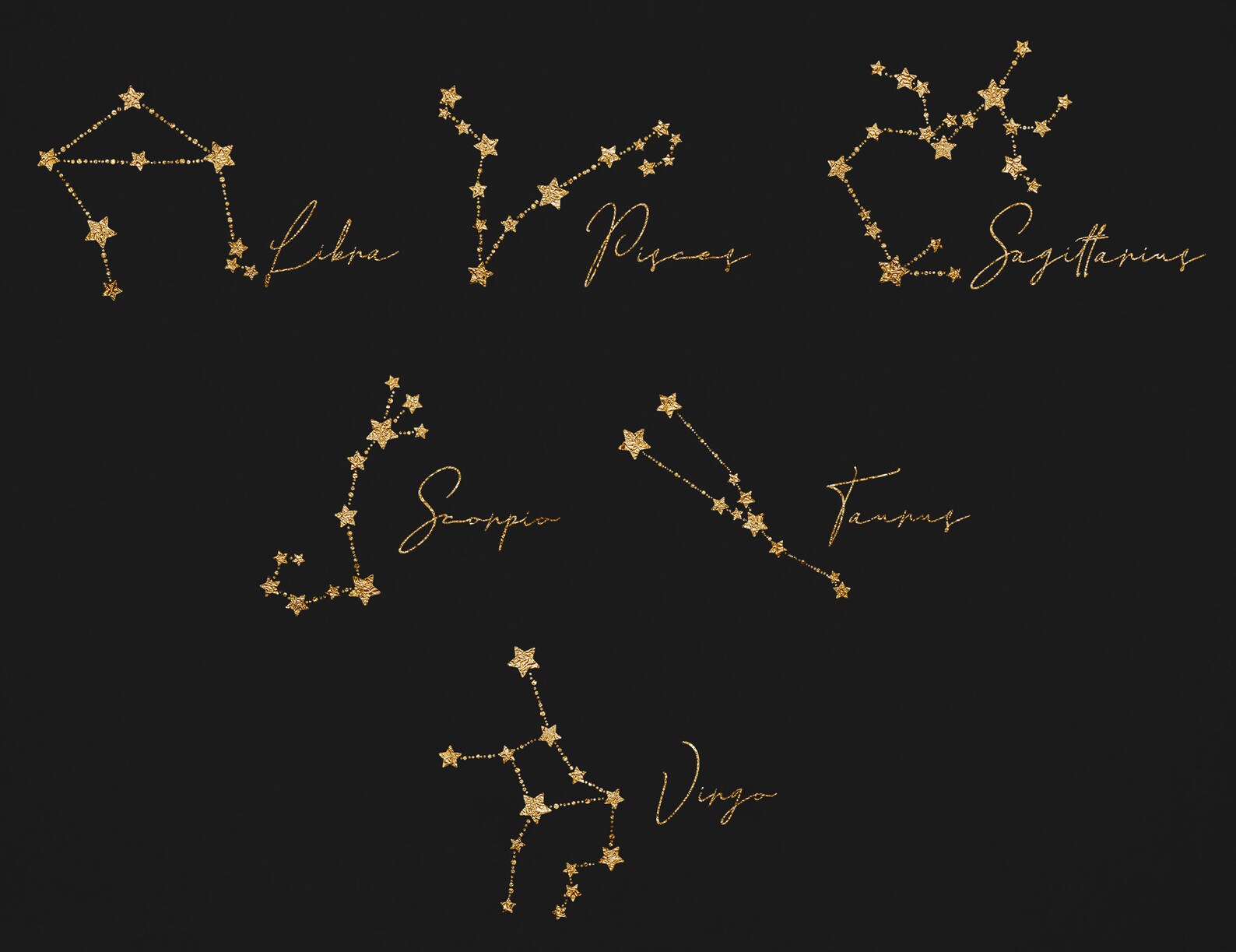 Gold Zodiac Constellations Clipart: Watercolor Celestial Signs (PNG) - Etsy