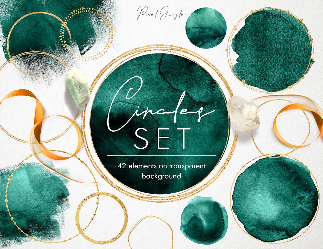 Gold Circles With Green Watercolor, Watercolor Circles for Logo, Gold ...