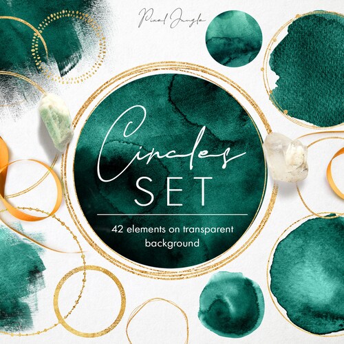 Gold Circles With Green Watercolor Watercolor Circles for - Etsy