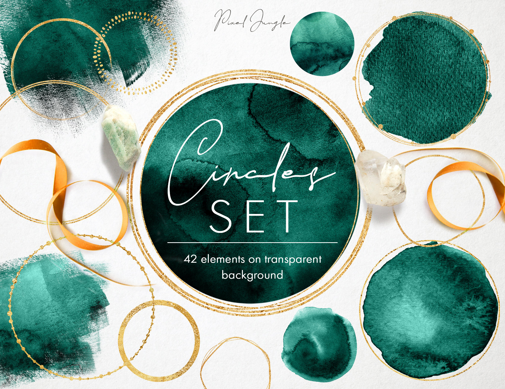 Gold Circles With Green Watercolor Watercolor Circles for - Etsy