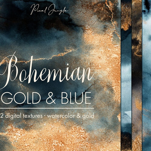 Navy Blue Digital Papers With Gold Foil Watercolor Digital - Etsy