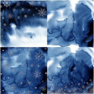 Deep Blue Digital Paper Clipart, Watercolor Digital Papers, Silver ...