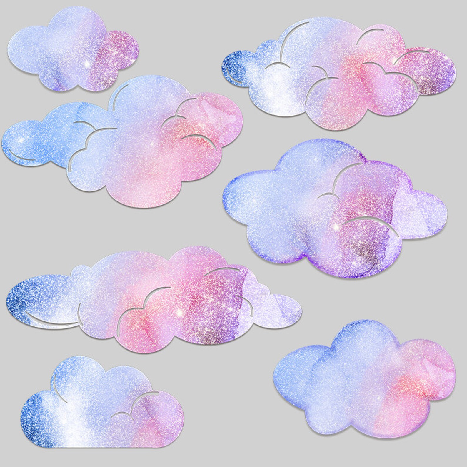Watercolor Glitter Clouds Clipart Watercolor Cloud Clip Art | Etsy