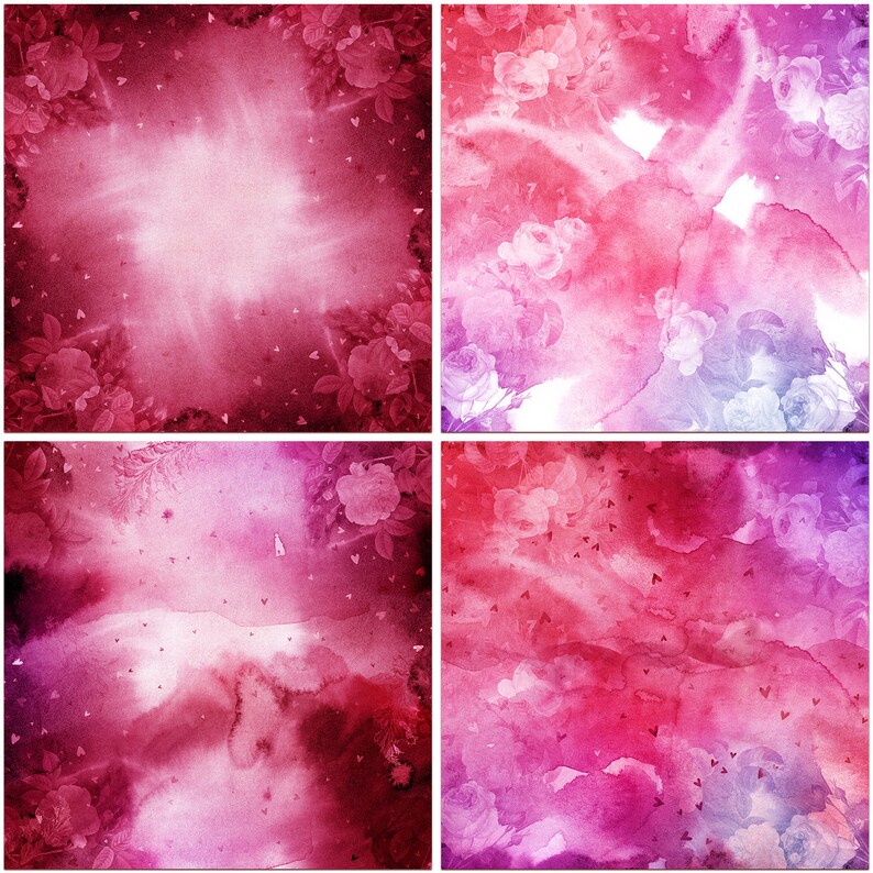 Valentine's Watercolor Digital Papers Red watercolor | Etsy
