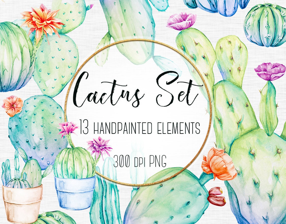 Watercolor Cactus Clip Art Watercolor Cactuses Summer Clip - Etsy