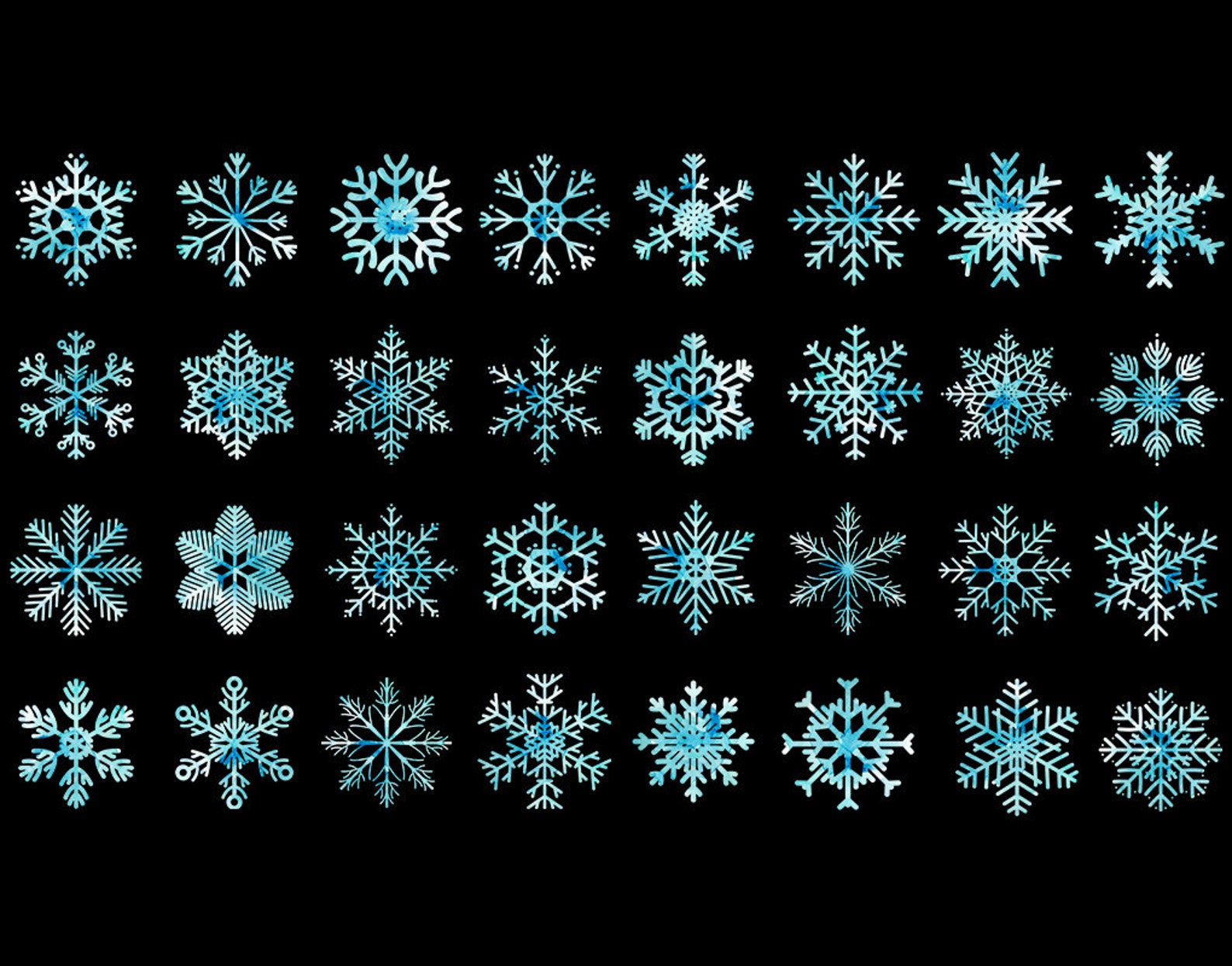 Blue Snowflakes Clip Art Watercolor Snowflakes Glitter - Etsy