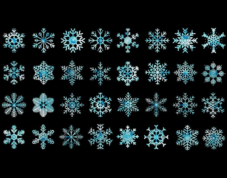 Blue Snowflakes Clip Art Watercolor Snowflakes Glitter - Etsy