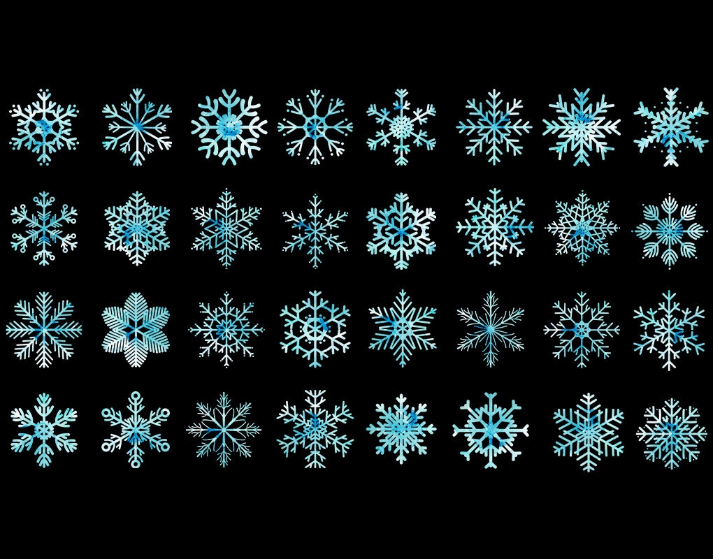Blue Snowflakes Clip Art Watercolor Snowflakes Glitter - Etsy