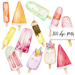 Watercolor Ice Cream Clipart, Watercolor Popsicles, Handpainted Ice ...
