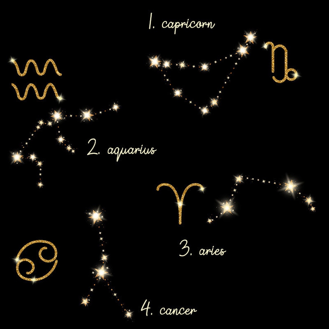 Gold Zodiac Constellations Clipart, Gold Stars, Zodiac Clipart, Zodiac ...