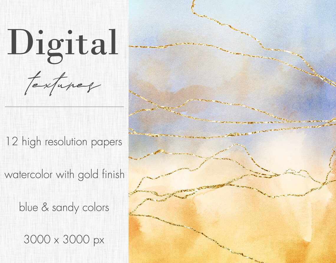 Gold and Watercolor Digital Paper Gold Foil Papers Gold | Etsy