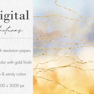 Gold and Watercolor Digital Paper, Gold Foil Papers, Gold Veins, Sky ...
