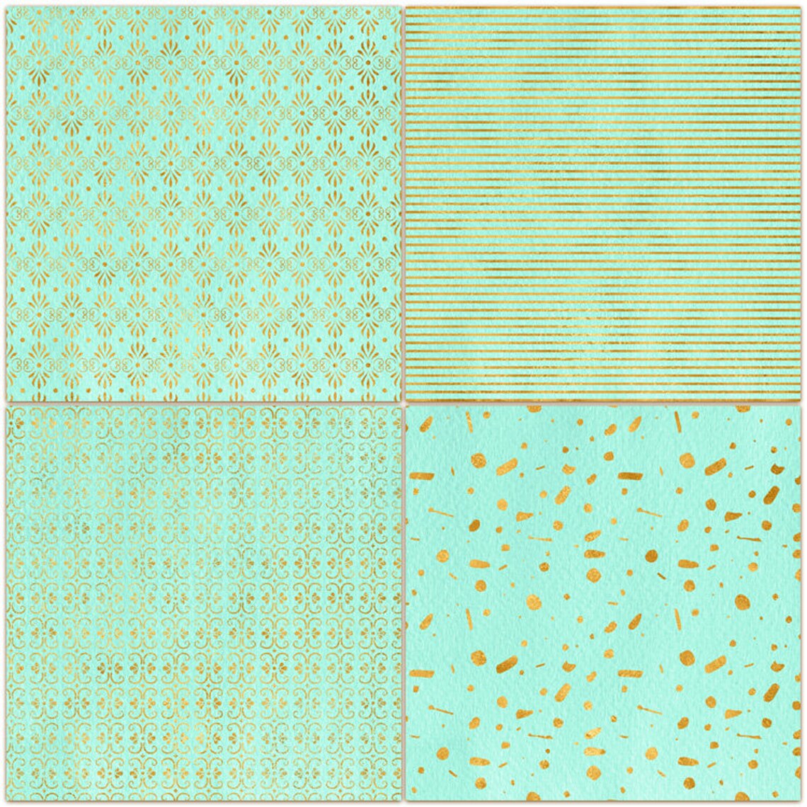 Mint Gold Digital Paper Mint Paper Clipart Gold Wedding - Etsy