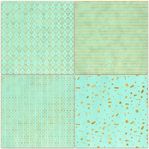 Mint Gold Digital Paper, Mint Paper Clipart, Gold Wedding Digital Paper ...
