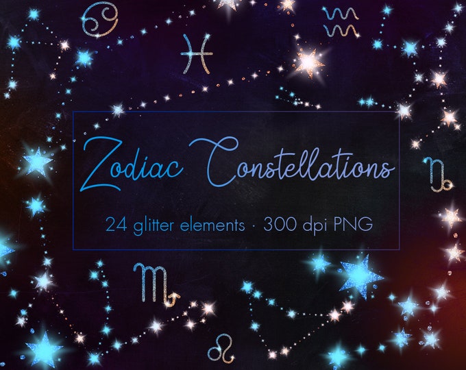 Zodiac Constellations Clipart Rose Gold and Blue Zodiac Clip - Etsy