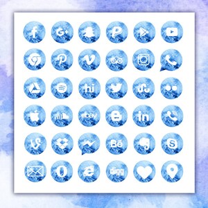 Blue Watercolor Social Media Icons, Watercolor Icons, Social Media ...