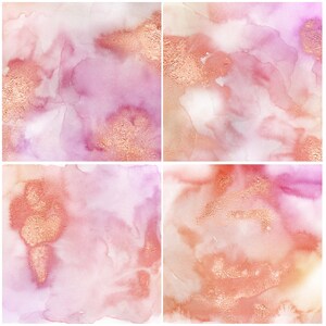 Watercolor Digital Paper With Rose Gold Paint Splatters, Watercolor ...