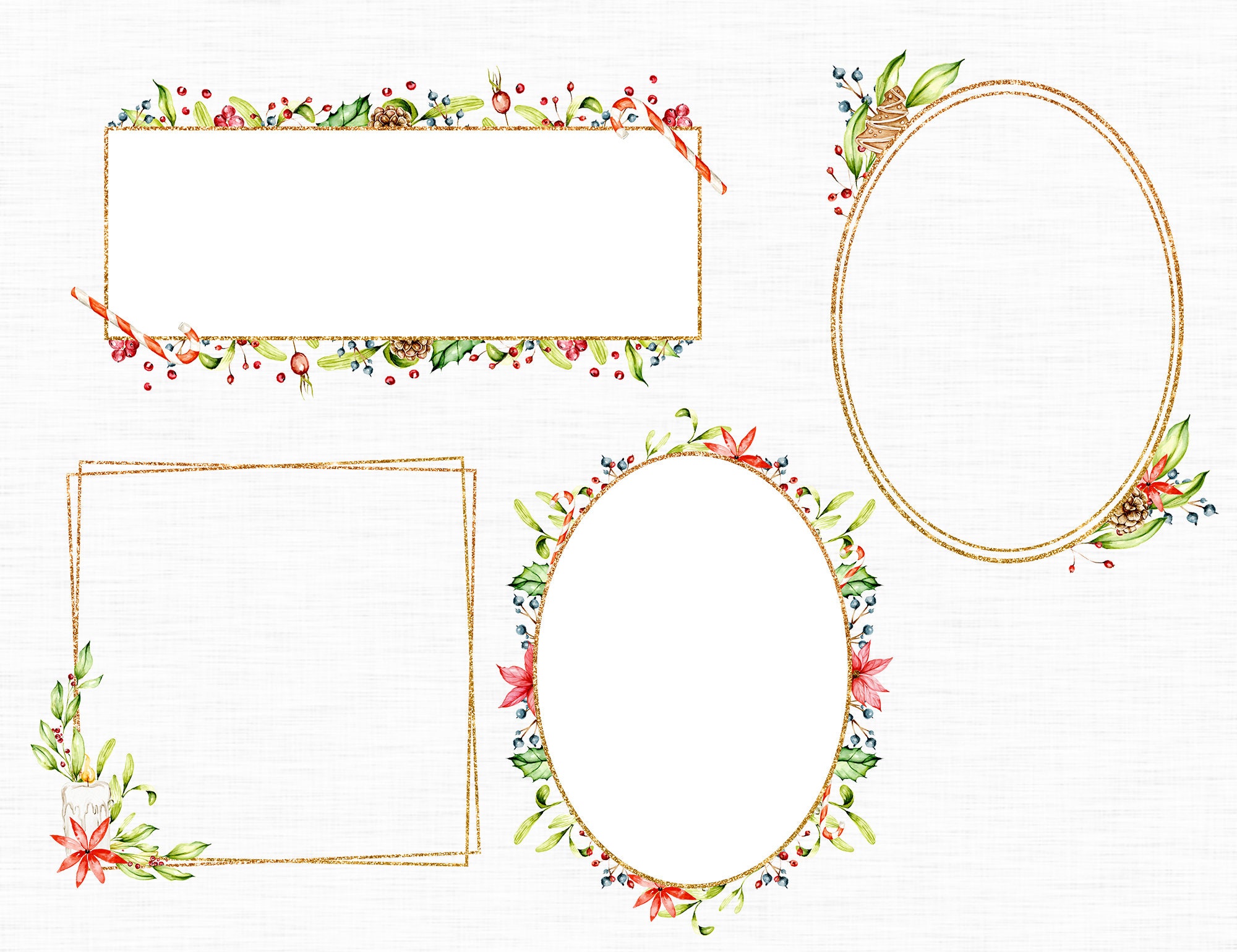 Watercolor Frames Clipart Holiday Frames Overlays Watercolor - Etsy
